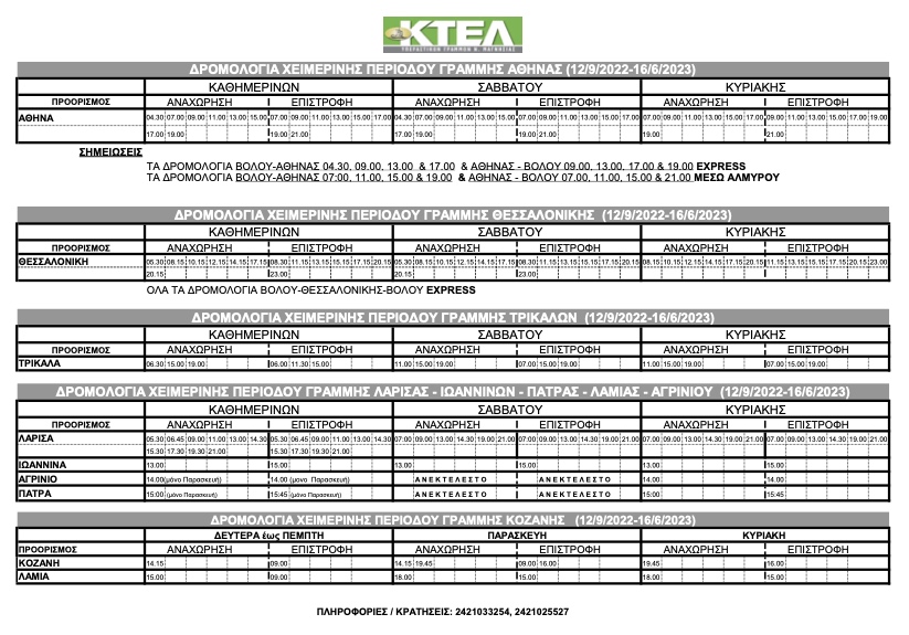Τα χειμερινά δρομολόγια του Υπεραστικού ΚΤΕΛ Μαγνησίας με ισχύ έως 16/6 ...